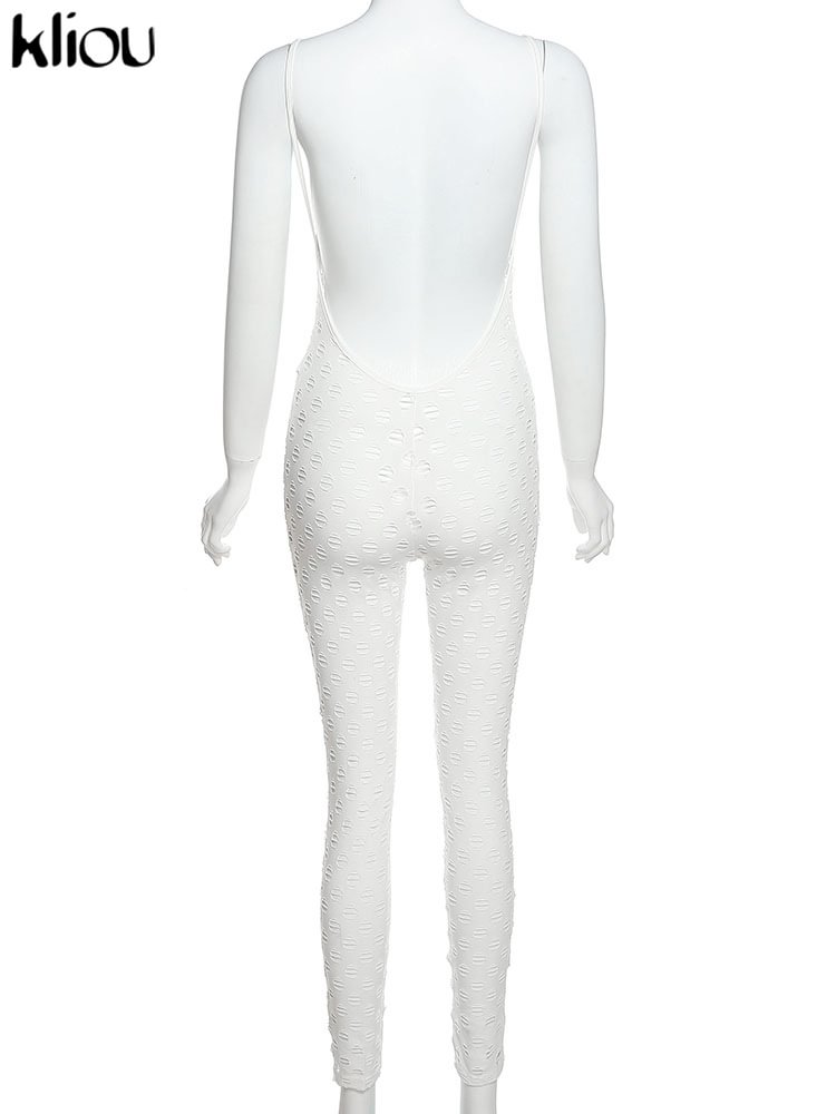 Woherb Kliou Hollow Out See Through Jumpsuit For Women Solid Sexy Sling ...