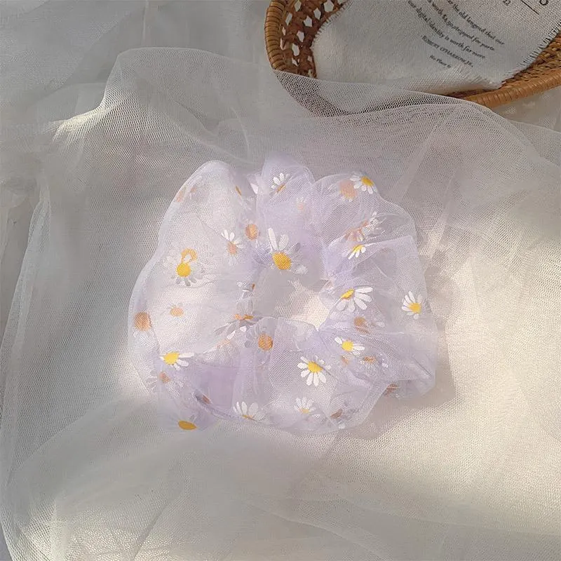 FLORAL PRINT MESH SCRUNCHIES (5 PCS)