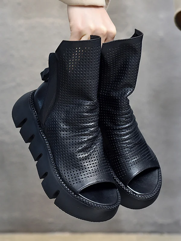 Urban Zipper Hollow Platform Shoes in Sleek Black and Brown