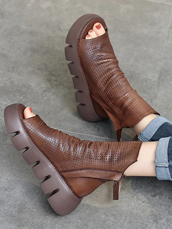 Urban Zipper Hollow Platform Shoes in Sleek Black and Brown