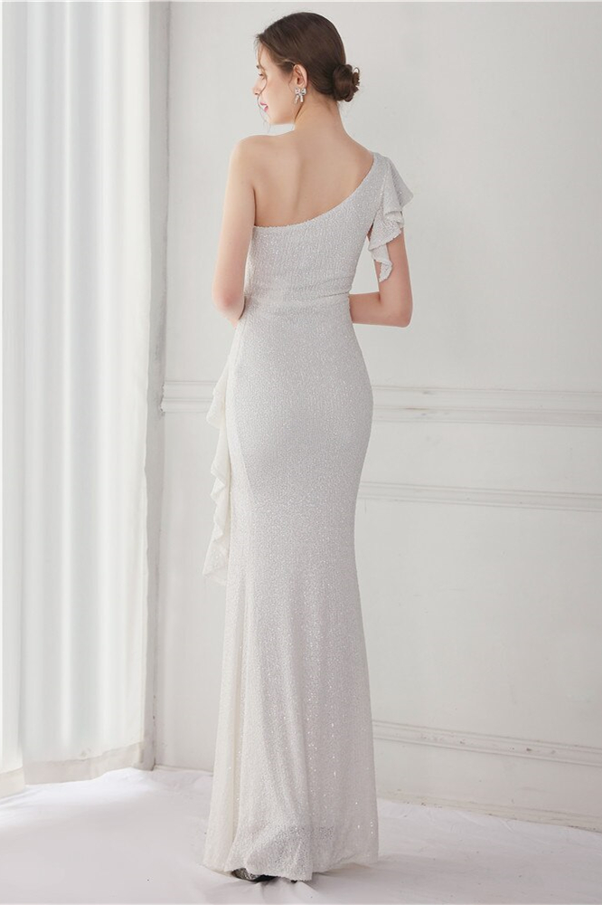 Daisda One Shoulder Long Mermaid Evening Dress With Sequins Split Ruffle Online