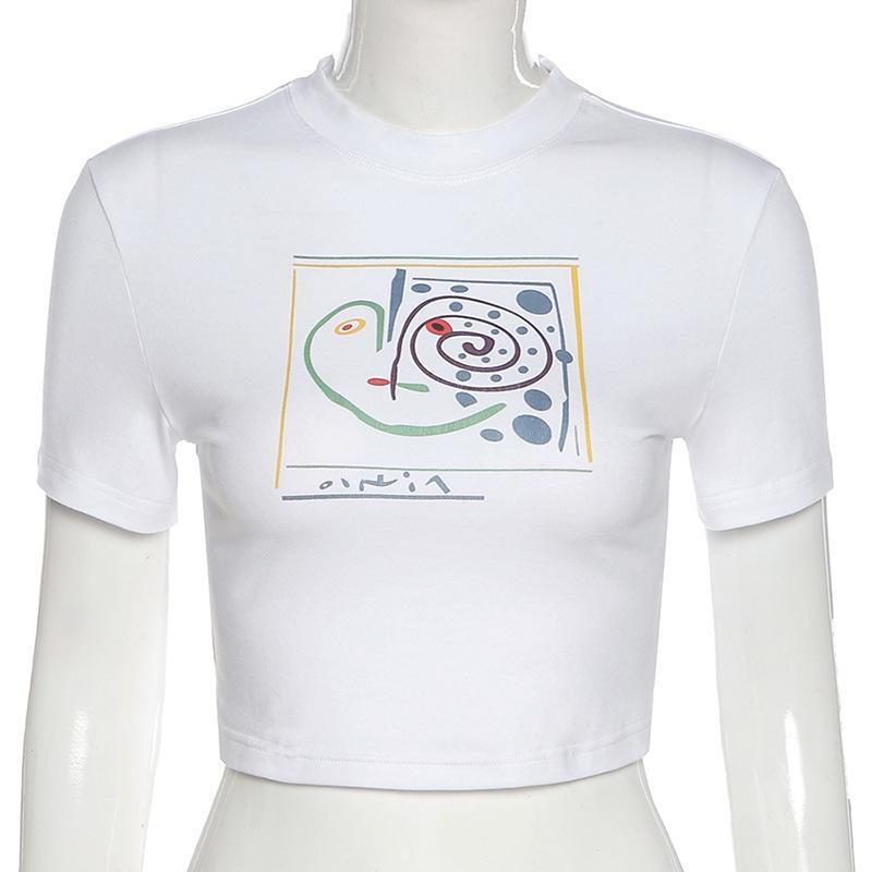 ABSTRACT FACE OUTLINE PRINT CROP TOP