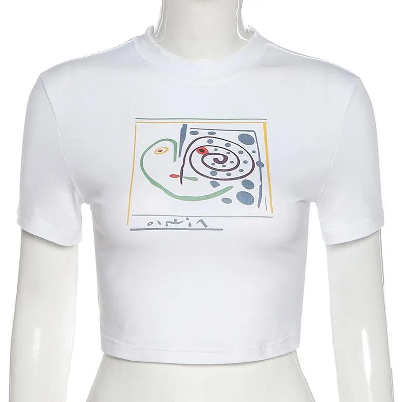 ABSTRACT FACE OUTLINE PRINT CROP TOP