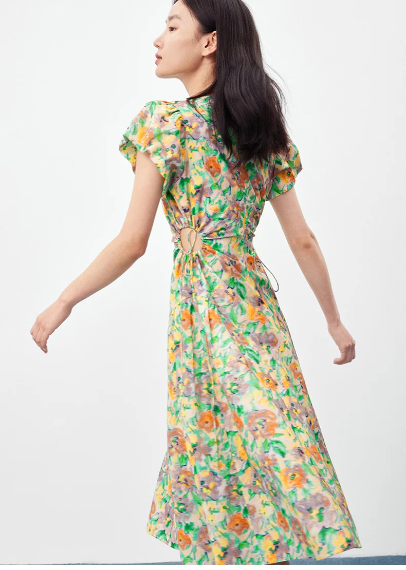Vintage Short Sleeve Floral Tea Break Dress