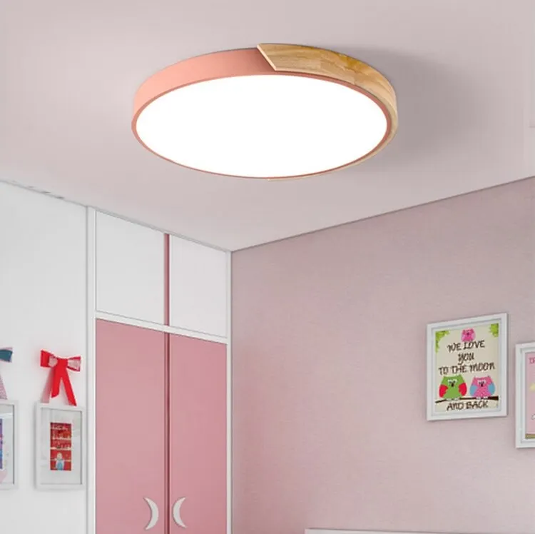Nordic Fashion Simple Wooden Ceiling Lamps Colorful Round Aluminum ...