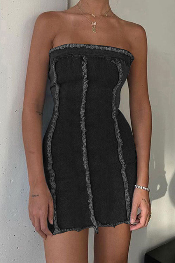 Patchwork Burrs On-trend Denim Mini Dress