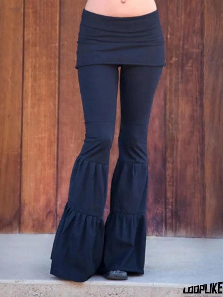 Multi Layered Splice Flare Leg Pants - LoopLike
