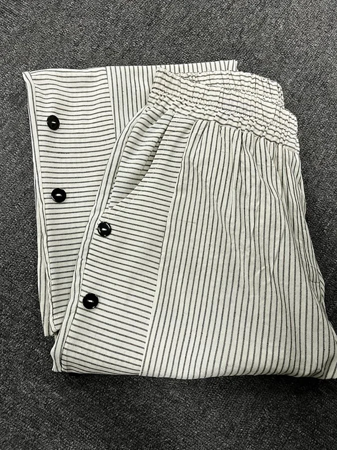 Jacquard striped printed button-down slacks