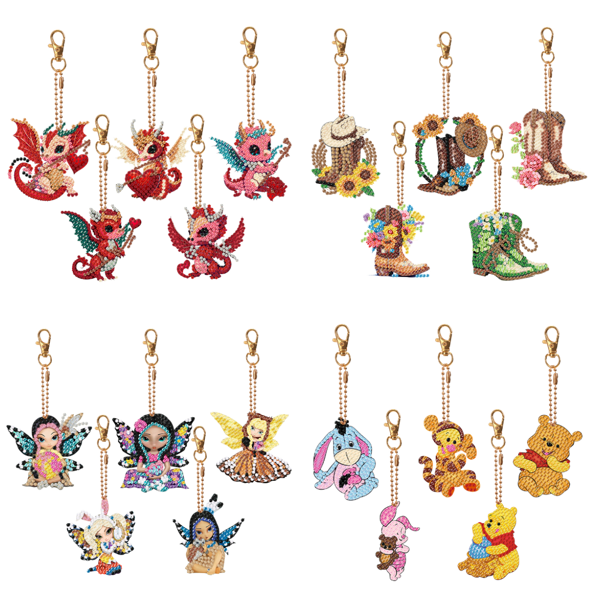 4 Set DIY Cartoon Diamond Painting Keychains