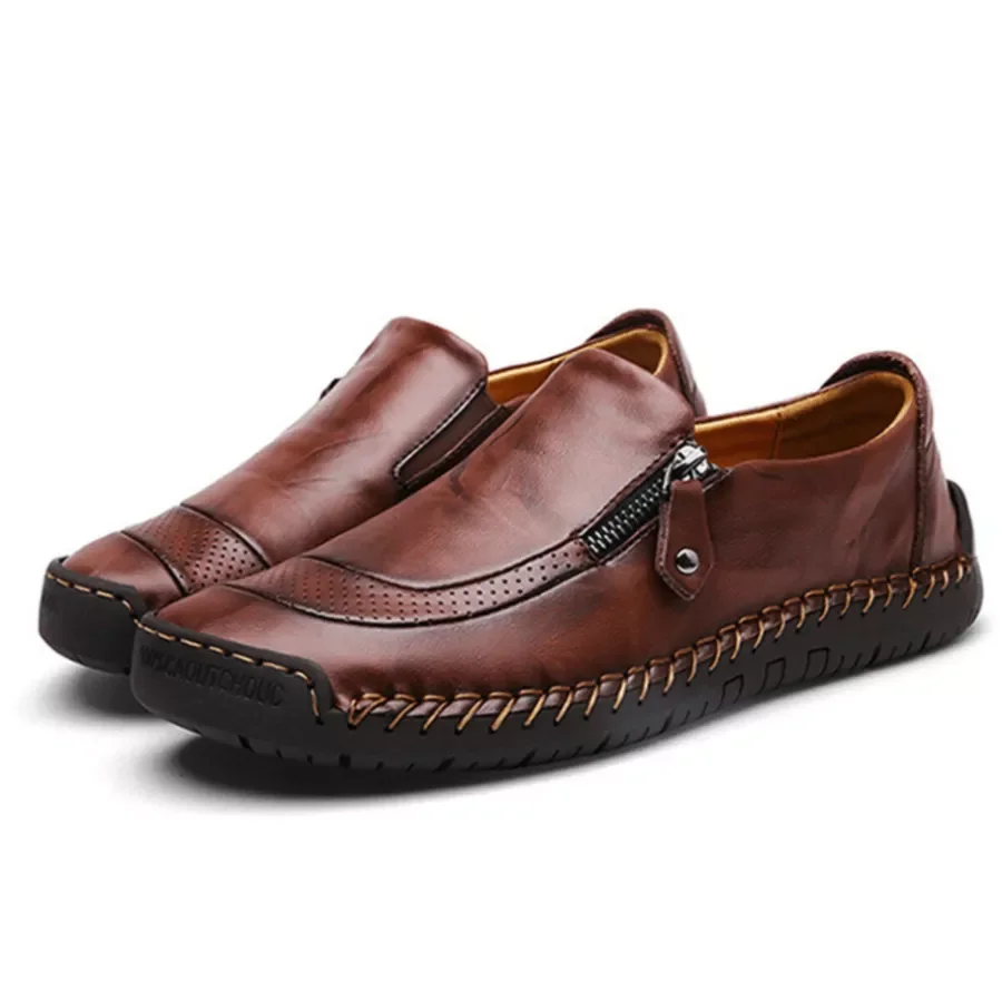 Men's Handmade Side Zipper Casual Comfy Leather Slip-On Loafers