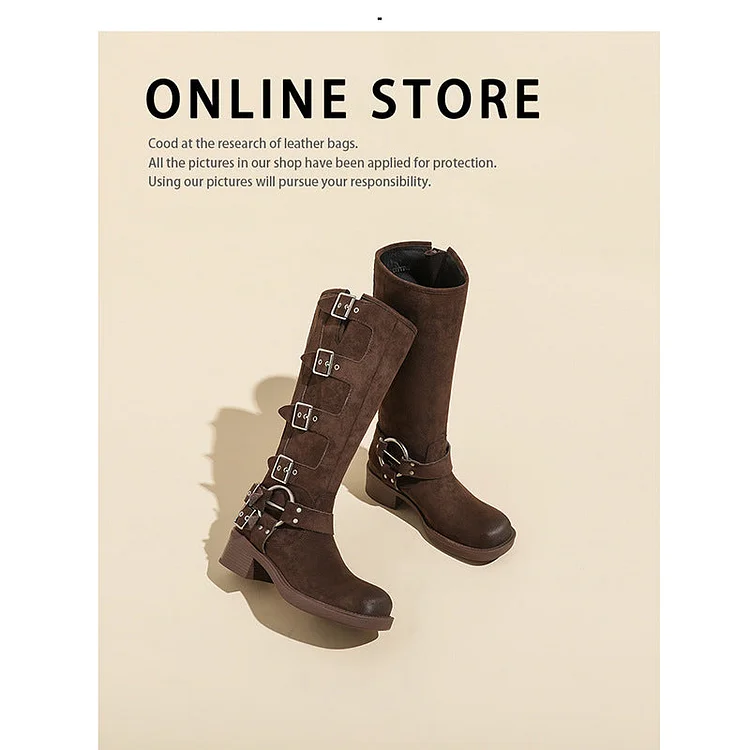 Suede Cow Vintage Knight Belt Buckle High Below The Boots