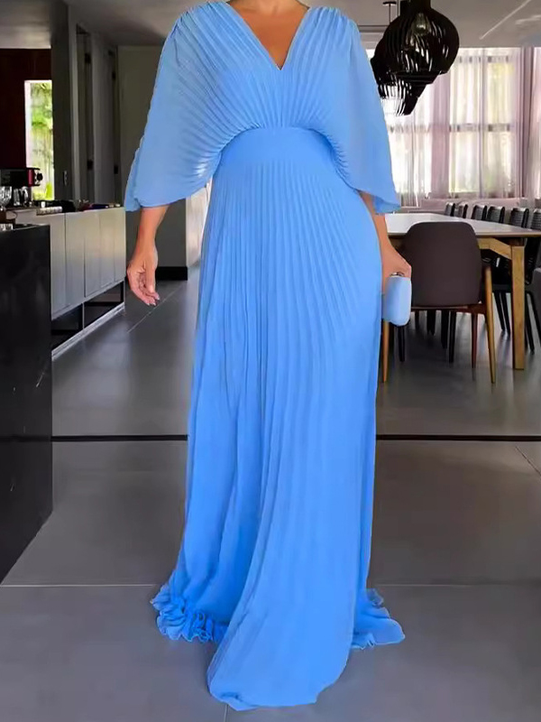 Gorgeous Lithe Batwing Sleeves V-Neck Maxi Dresses