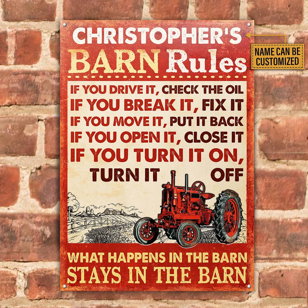 Personalized Tractor Barn Rules Customized Classic Metal Signs
