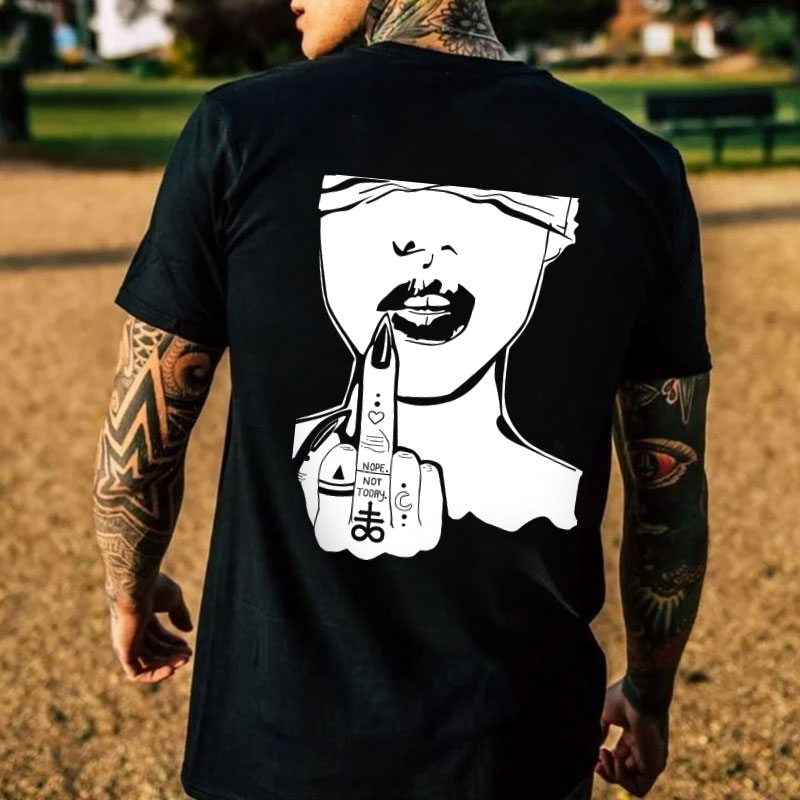 Nun Acting Middle Finger Salute Tattoo Black Print T-shirt