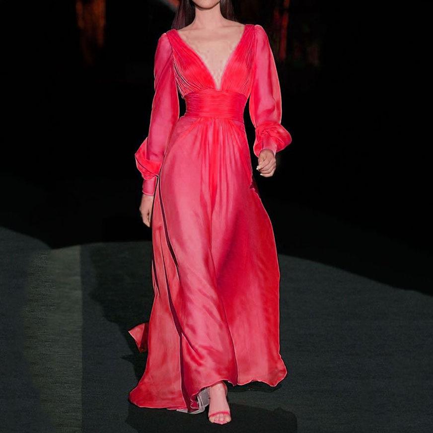 Women's New Fashion Deep V Neck Dress Dress