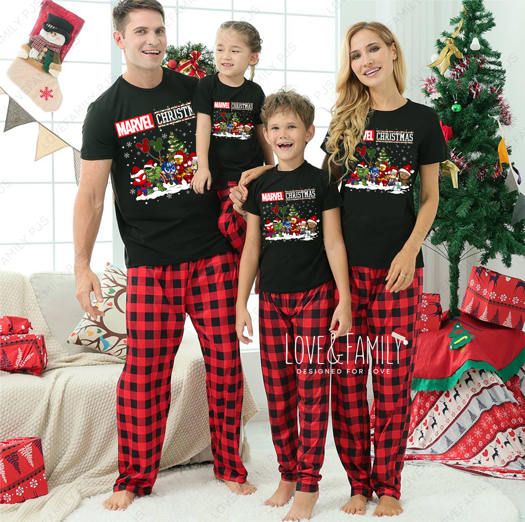 Marvel Avengers Christmas Family Pajamas Short Sleeve Holiday PJs Sets