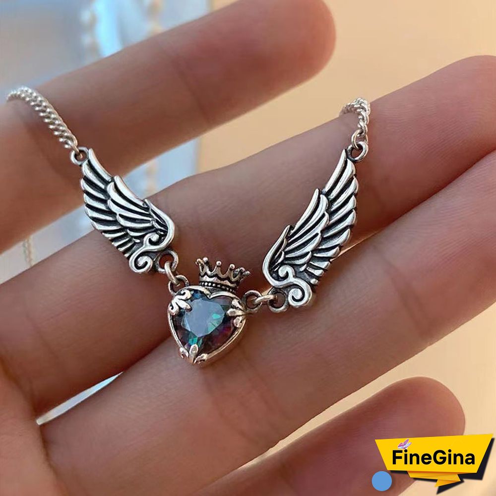 FineGina Vintage Heart Wings Necklace