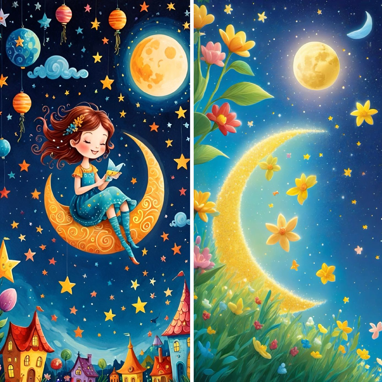 cartoon fantasy moon girl scenery 40*70cm Diamond Painting