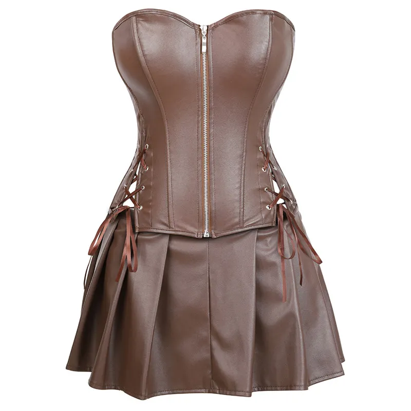 Billionm Leather Dresses Corsets Skirt Burlesque Front Zipper Gothic ...