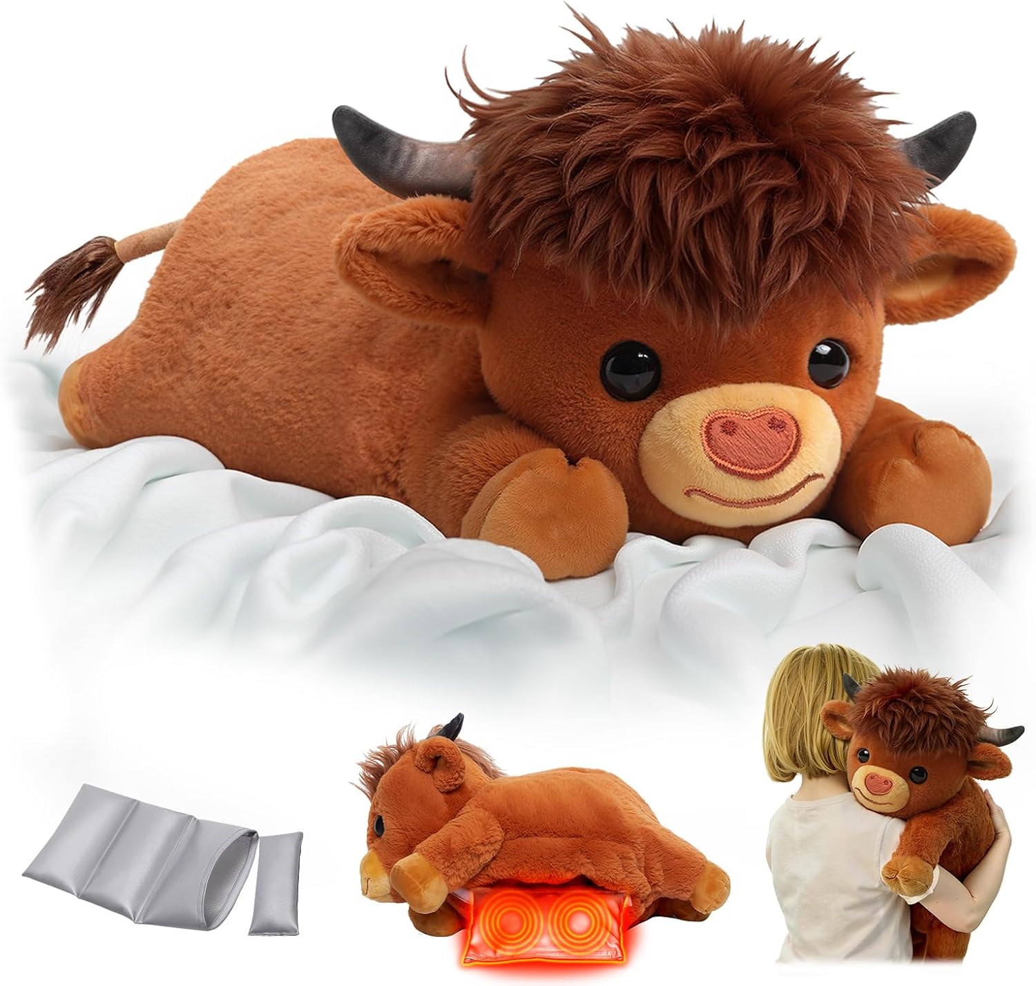 MeWaii® Highland Cow Weighted Stuffed Animal with Microwavable Heating ...