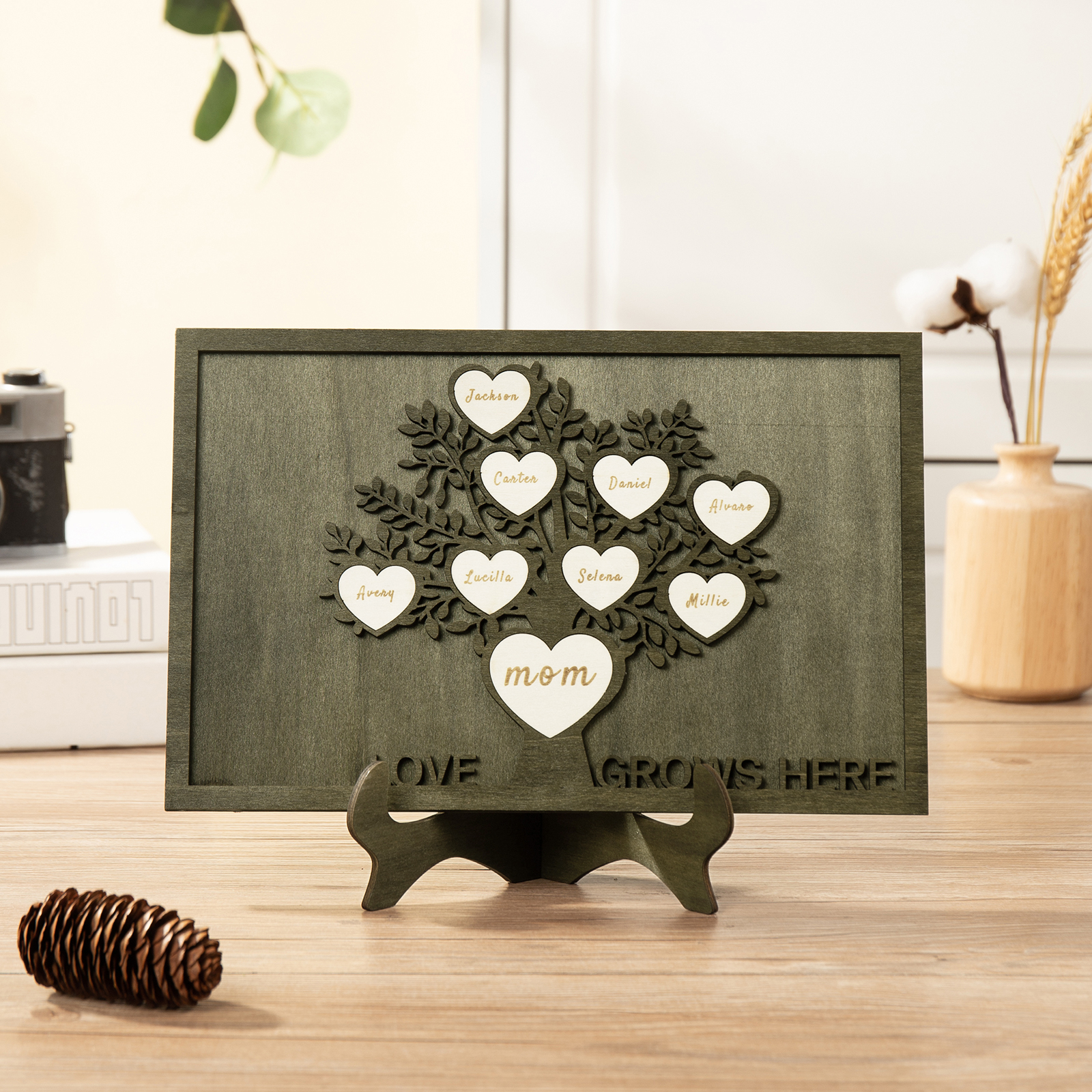 Family Tree Wood Frame Personalized Family Tree Sign Custom 9 Names ...