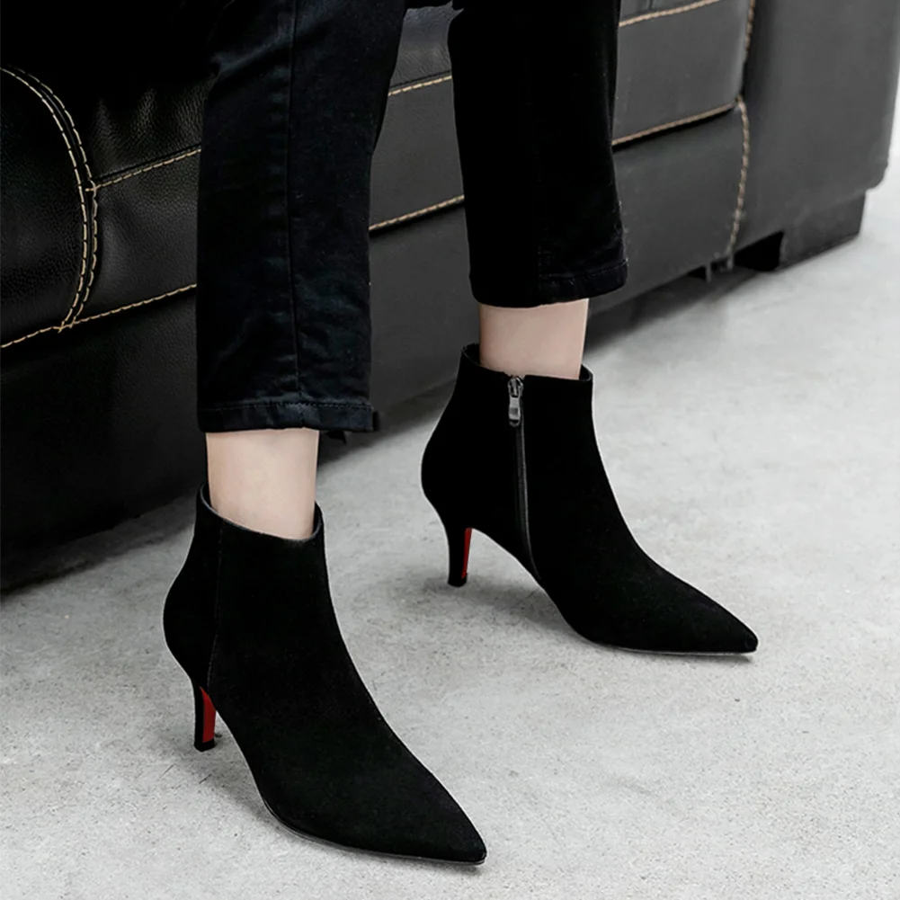60mm Women's Ankle Boots Closed Pointed Toe Red Bottoms Stilettos Booties