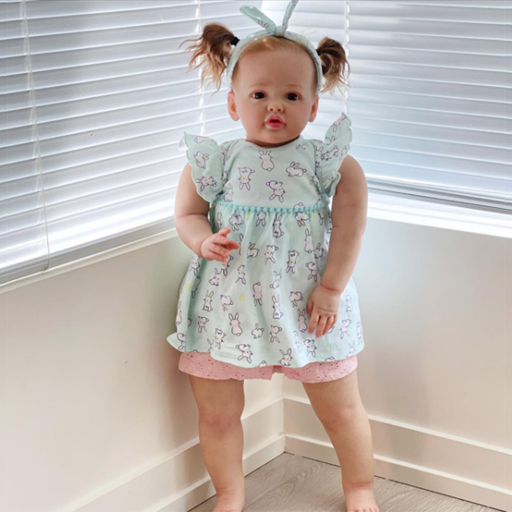 22'' Silicone Reborn Touch Real Baby Doll Girl Toy with Long Brown ...