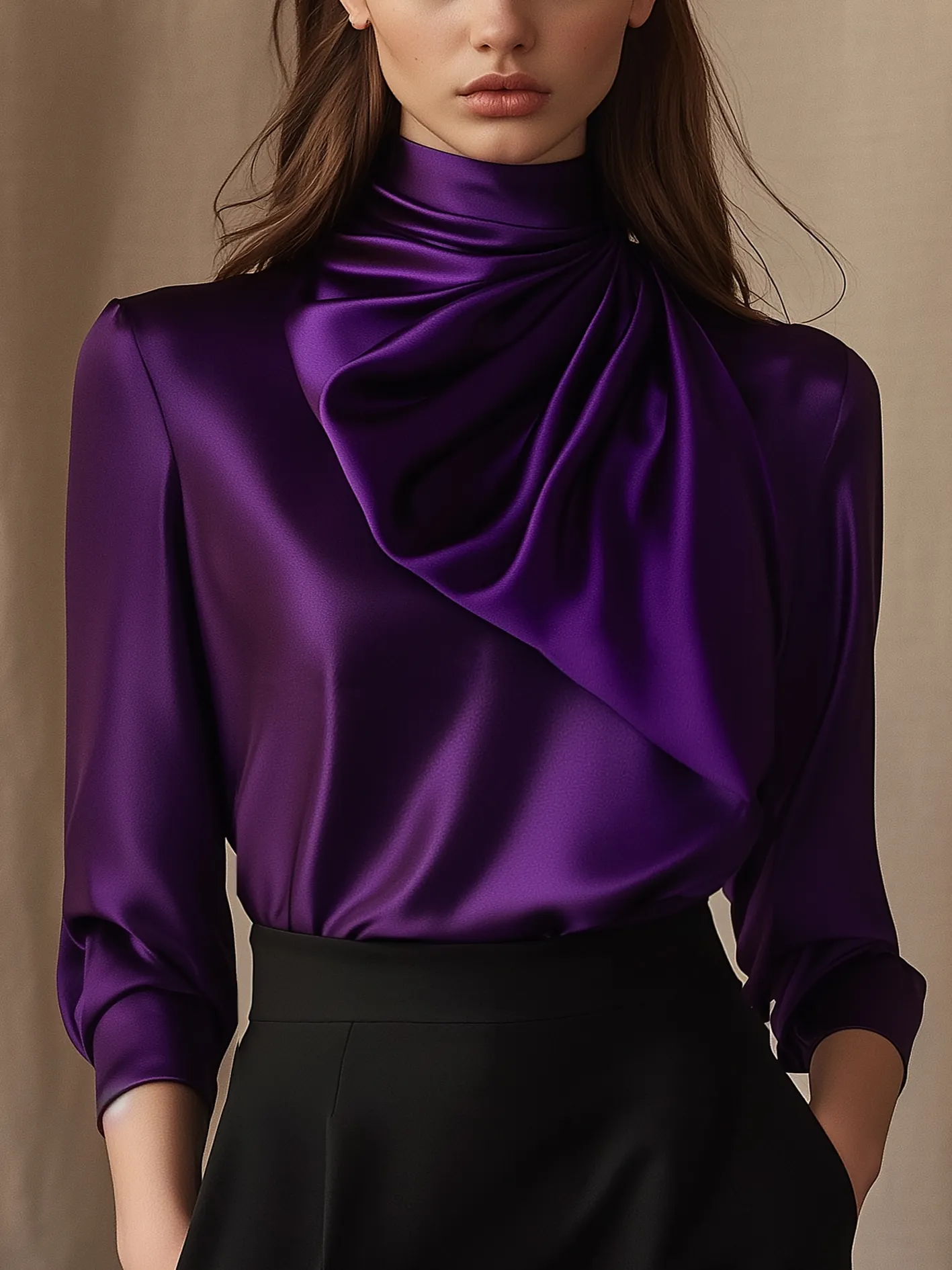 Classic Elegant Dark Purple Satin Blouse