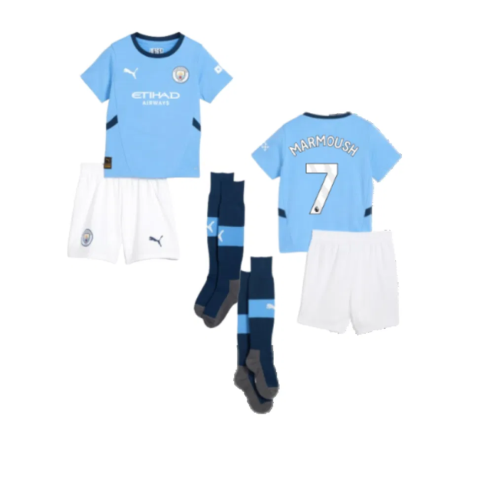 Man City Omar Marmoush 7 Kids Home Shirt Mini Kit 2024-2025