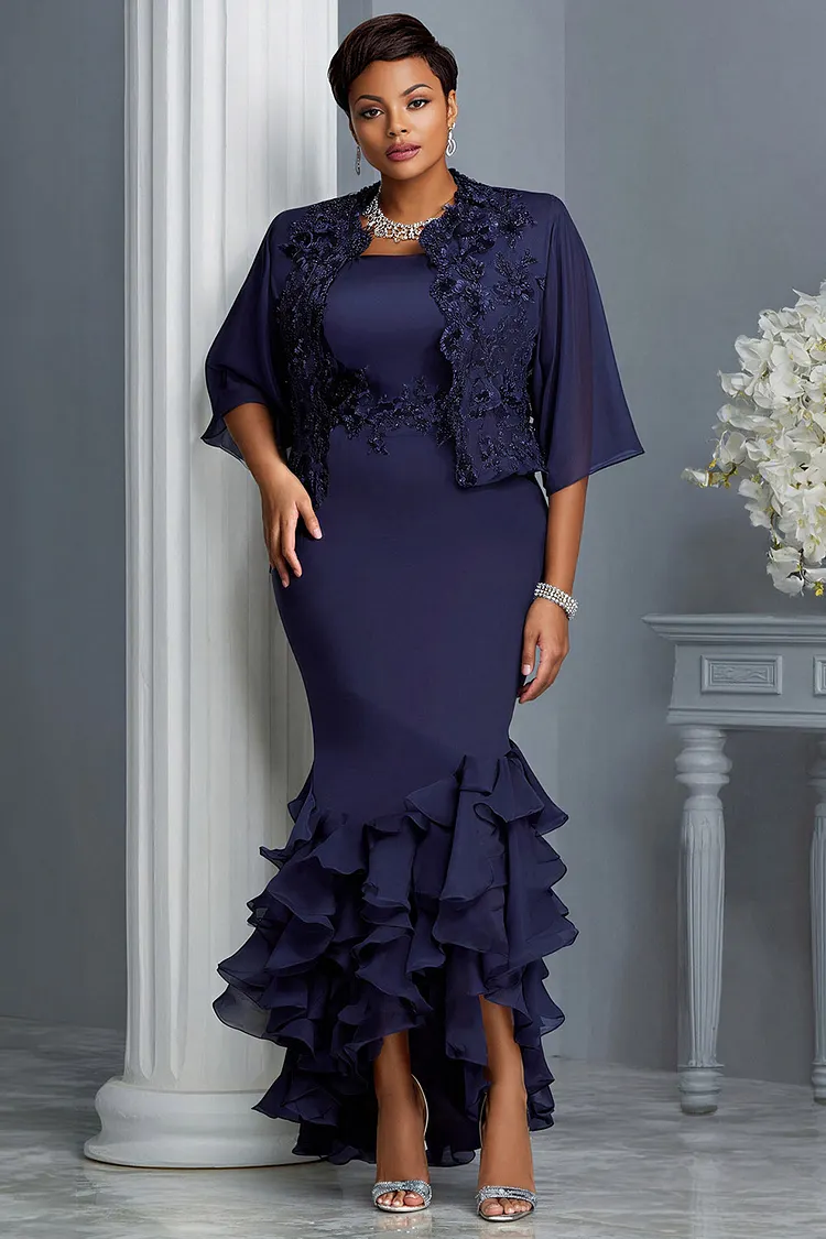 Xpluswear Design Plus Size Formal Elegant Chiffon Royal Blue Square ...