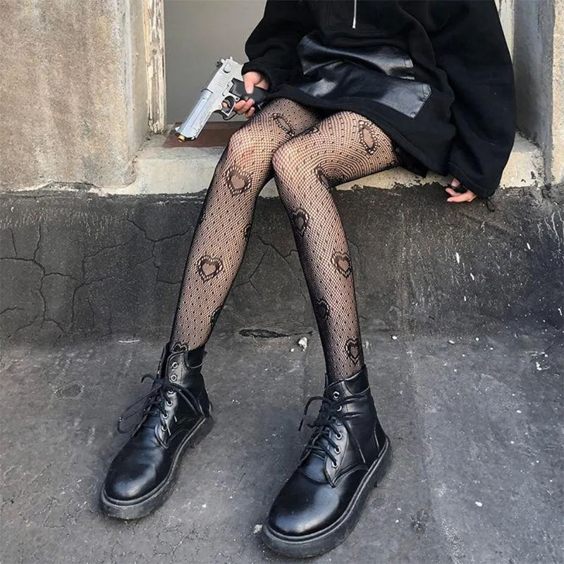 JK HEART MESH STOCKINGS