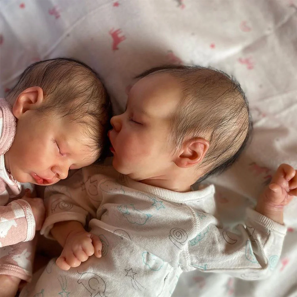 17'' Real Lifelike Twins Boy and Girl Sleeping Reborn Soft Silicone ...