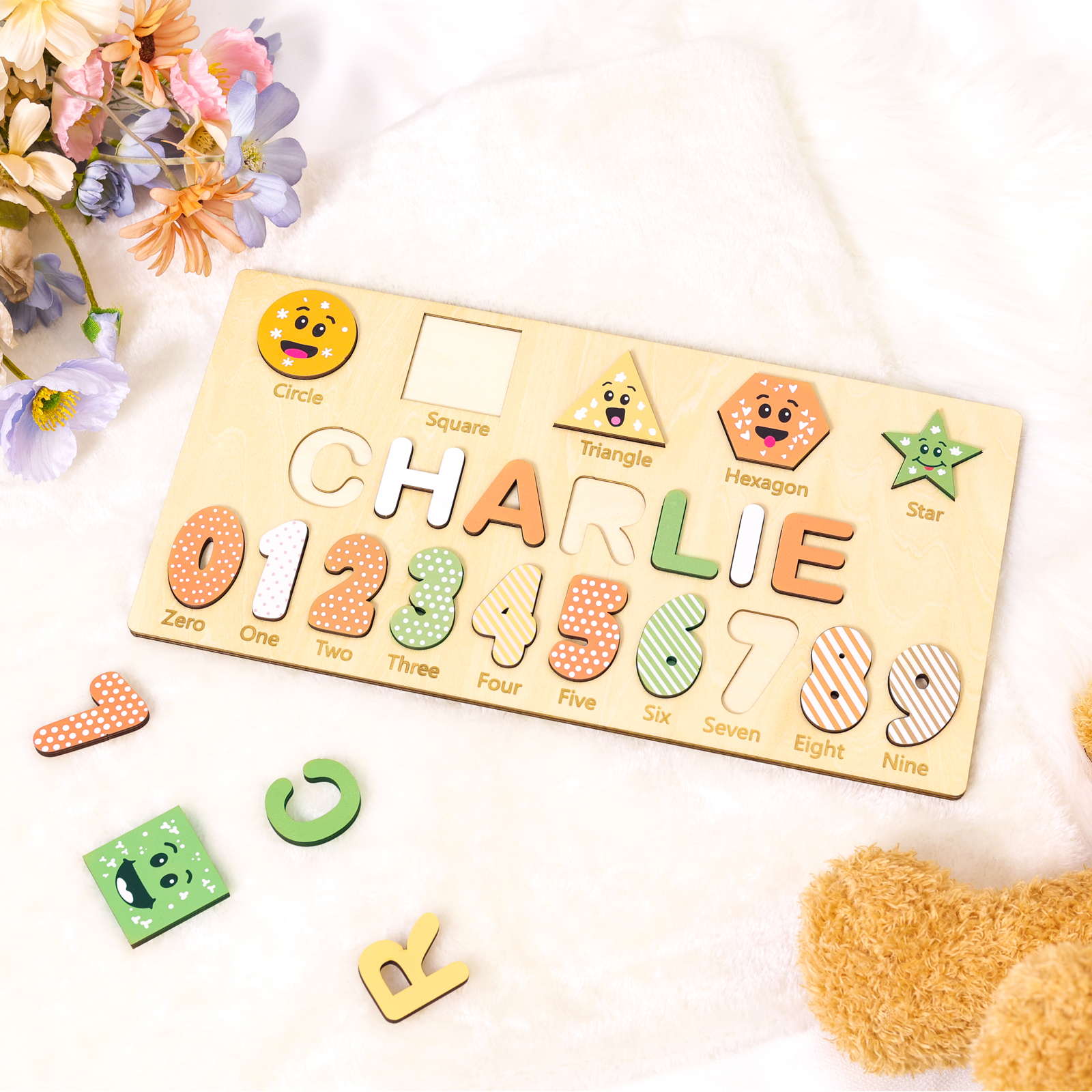 Personalized Wooden Name Puzzle, Custom Animals Wood Puzzle with Kids ...