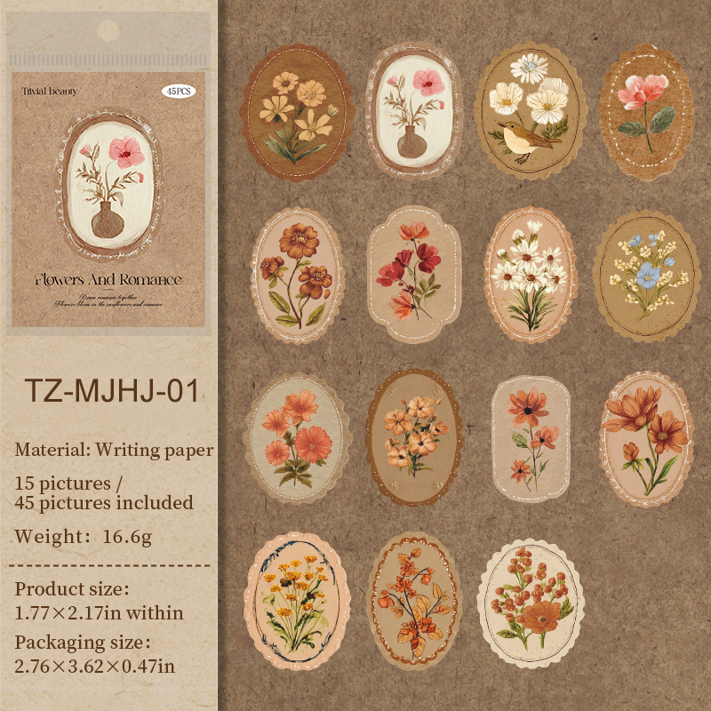 Autocollant en boîte - Collection Mijing Flower, série florale vintage