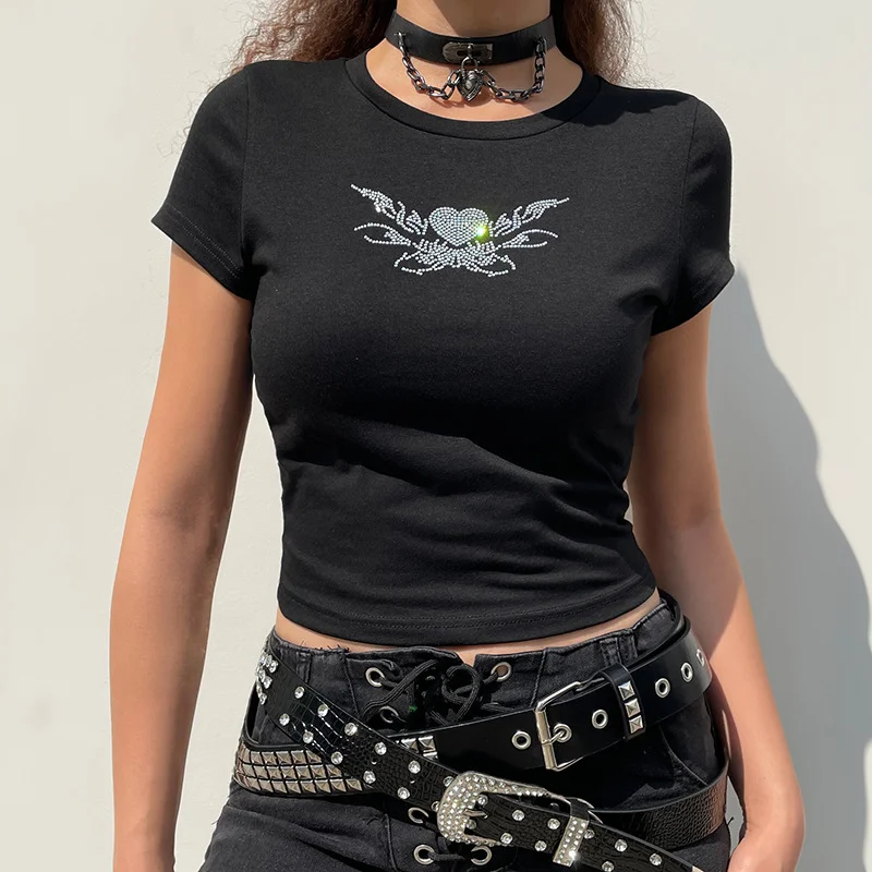 HEART WINGS RHINESTONE CROP TOP