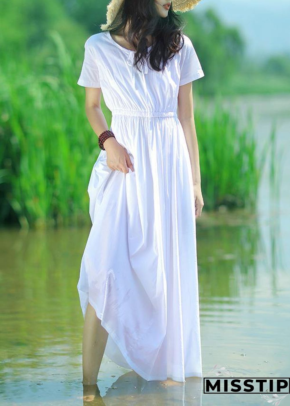 DIY o neck drawstring cotton tunic pattern Sleeve white A Line Dresses ...