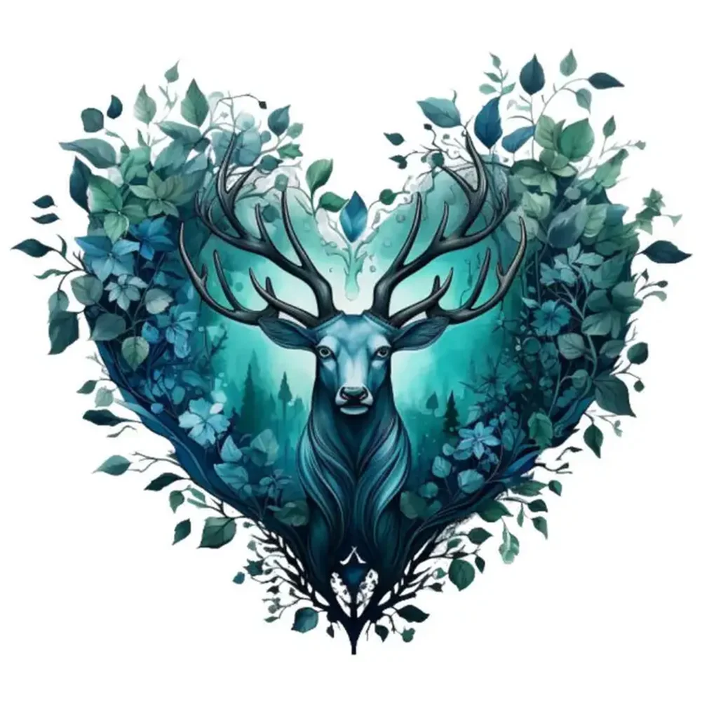 Heart Shaped Flower Elk (canvas) full round or square drill diamond ...