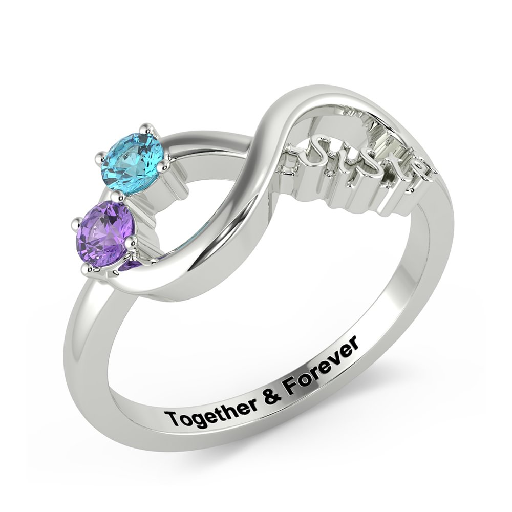 Personalized Ring With 2 Birthstones Engraved Names Ring Gift For Women
