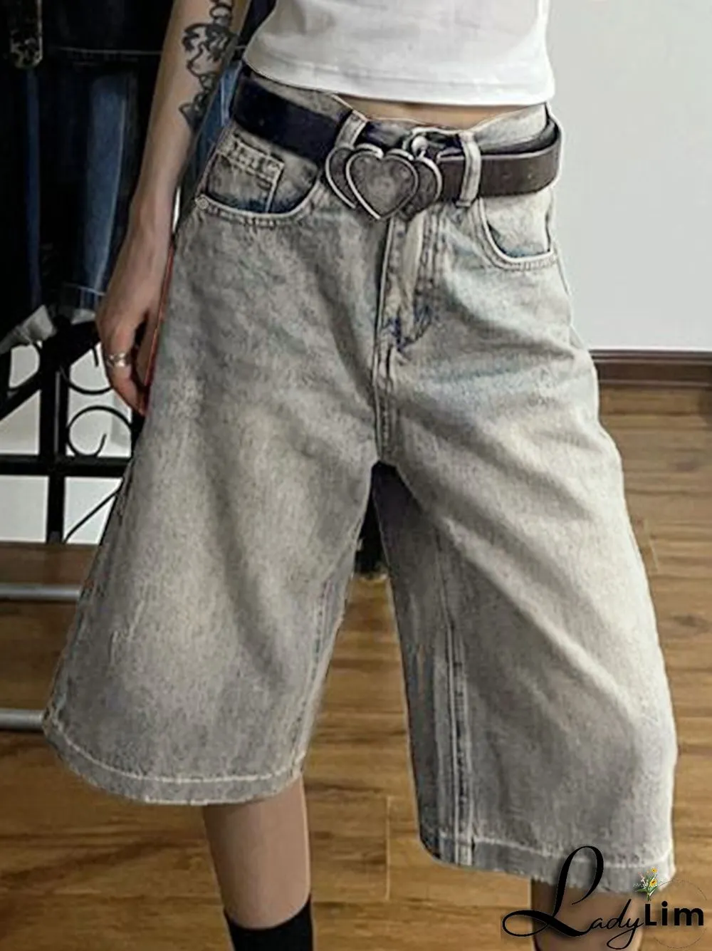 Distressed High Waist Baggy Denim Shorts - Ladylim
