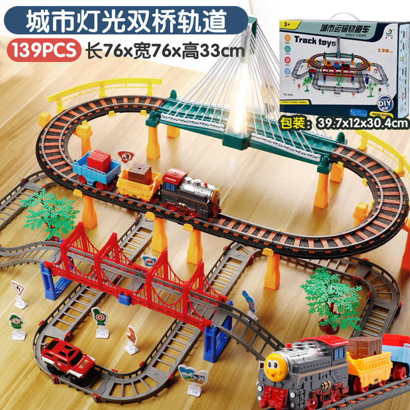 DIY electric track car toy educational lighting model train racing high ...