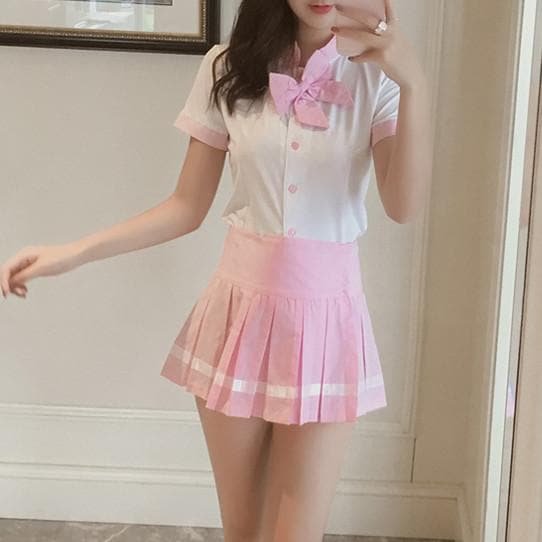 Pink Sweet Bow Tie Uniform Set S13083