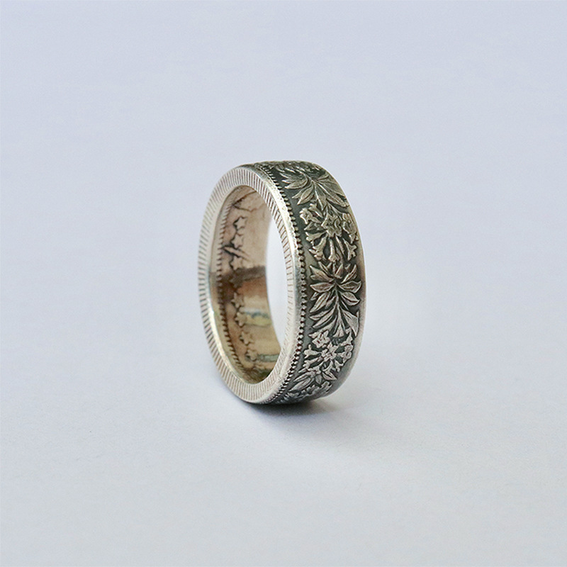 Swiss Franc Handmade Coin Rings Of Wealth Edelweiss Pattern Silver Rings