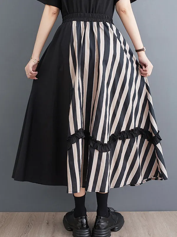 Elastics High Waisted Loose Flower-Embellished Split-Joint Skirts Bottoms