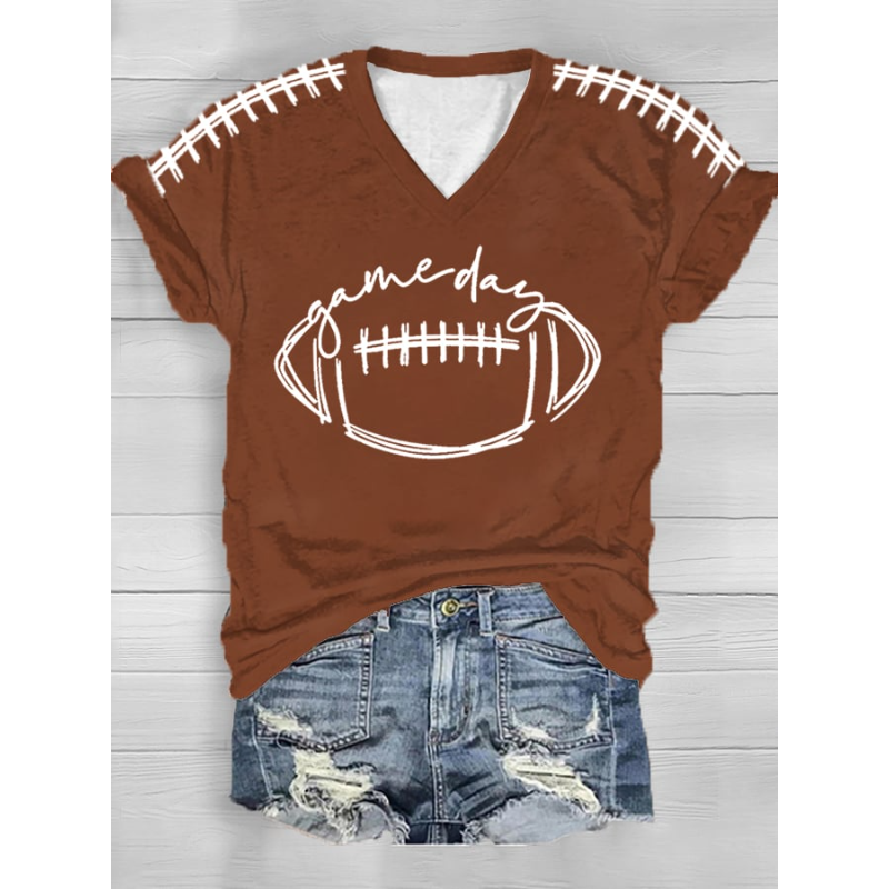 Women's Football Lover Gameday Casual V-Neck Tee