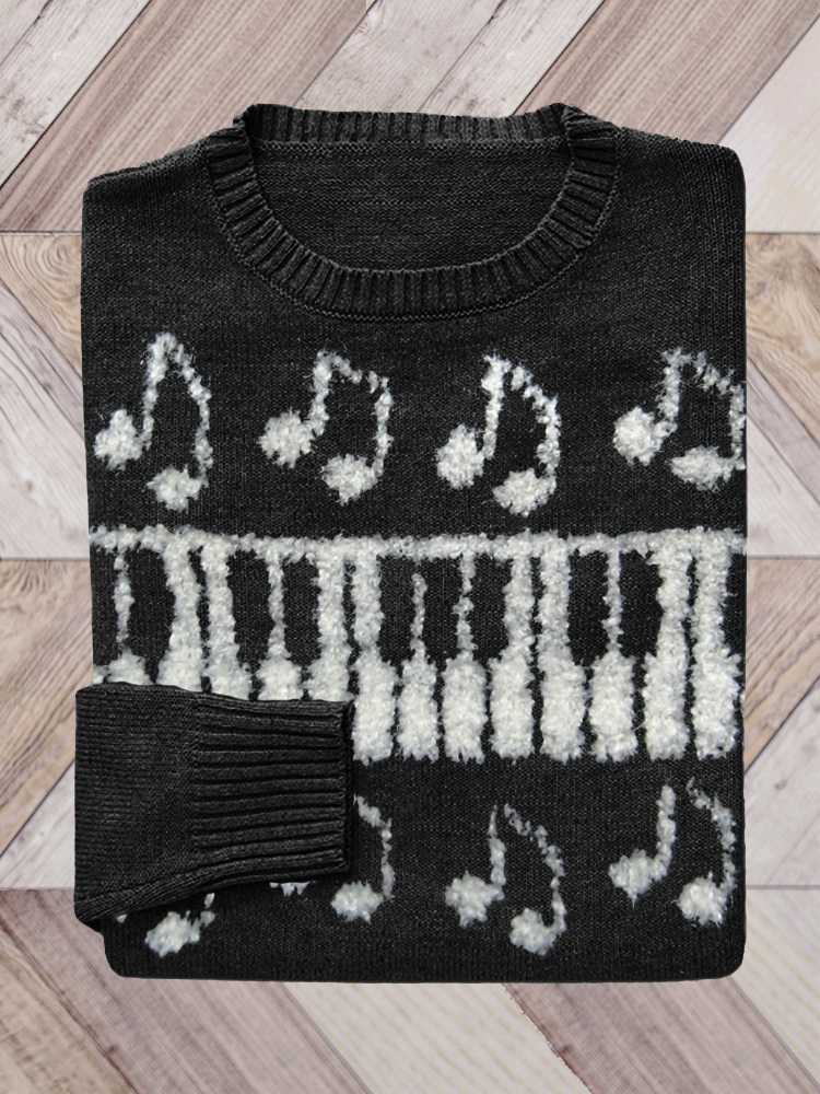 Music Notes & Piano Keys Fleece Art Cozy Knit Sweater