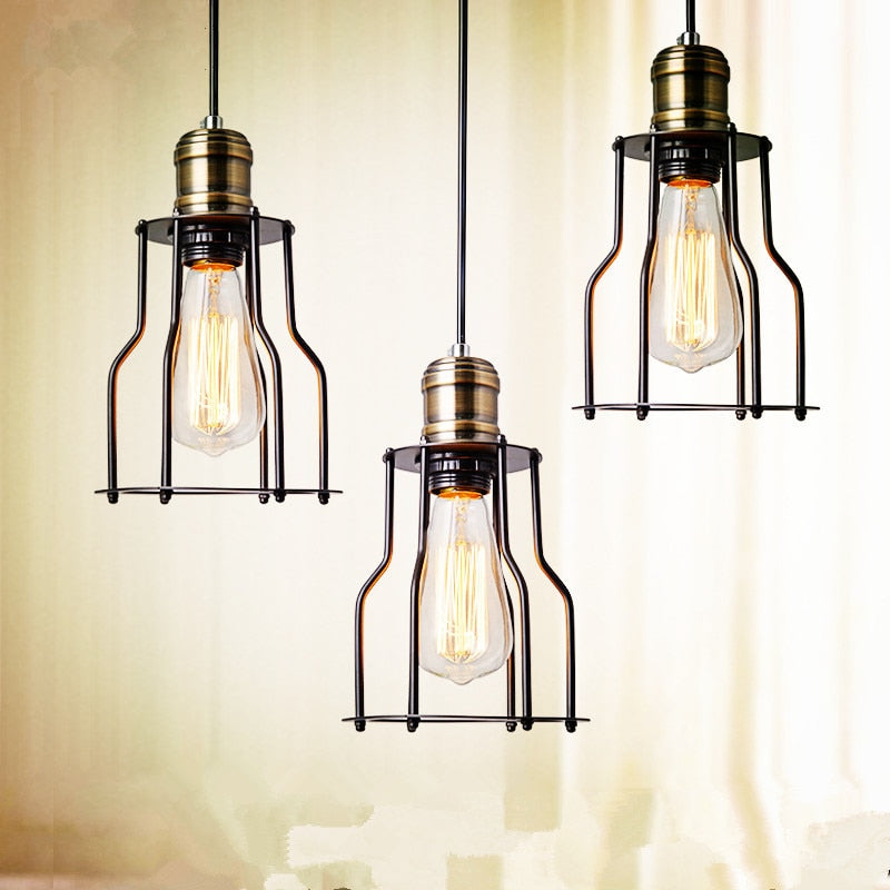 Industrial Vintage Brushed Iron Cage Edison Light Island Light retro ...