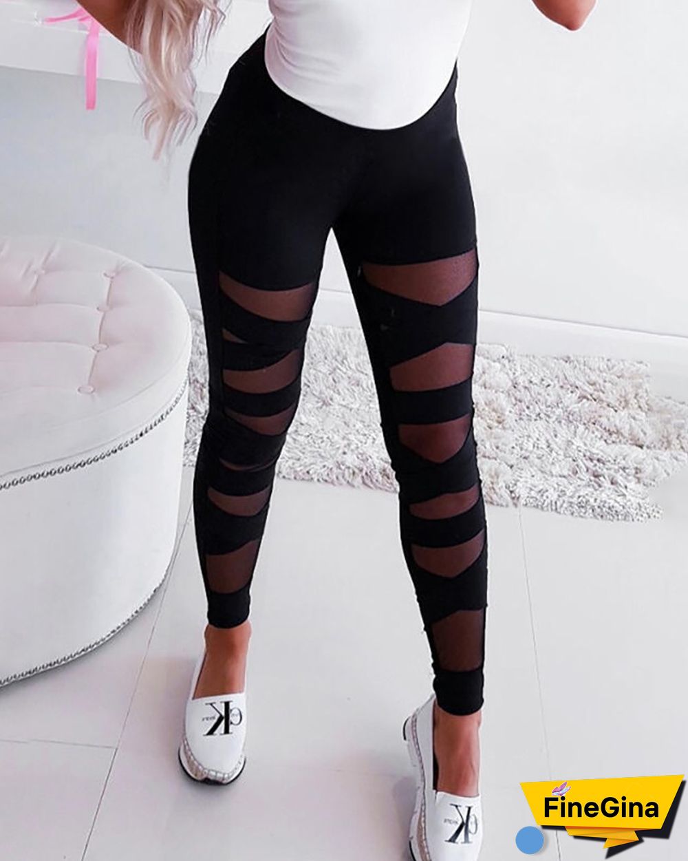 FineGina High Waist Sheer Mesh Skinny Pants