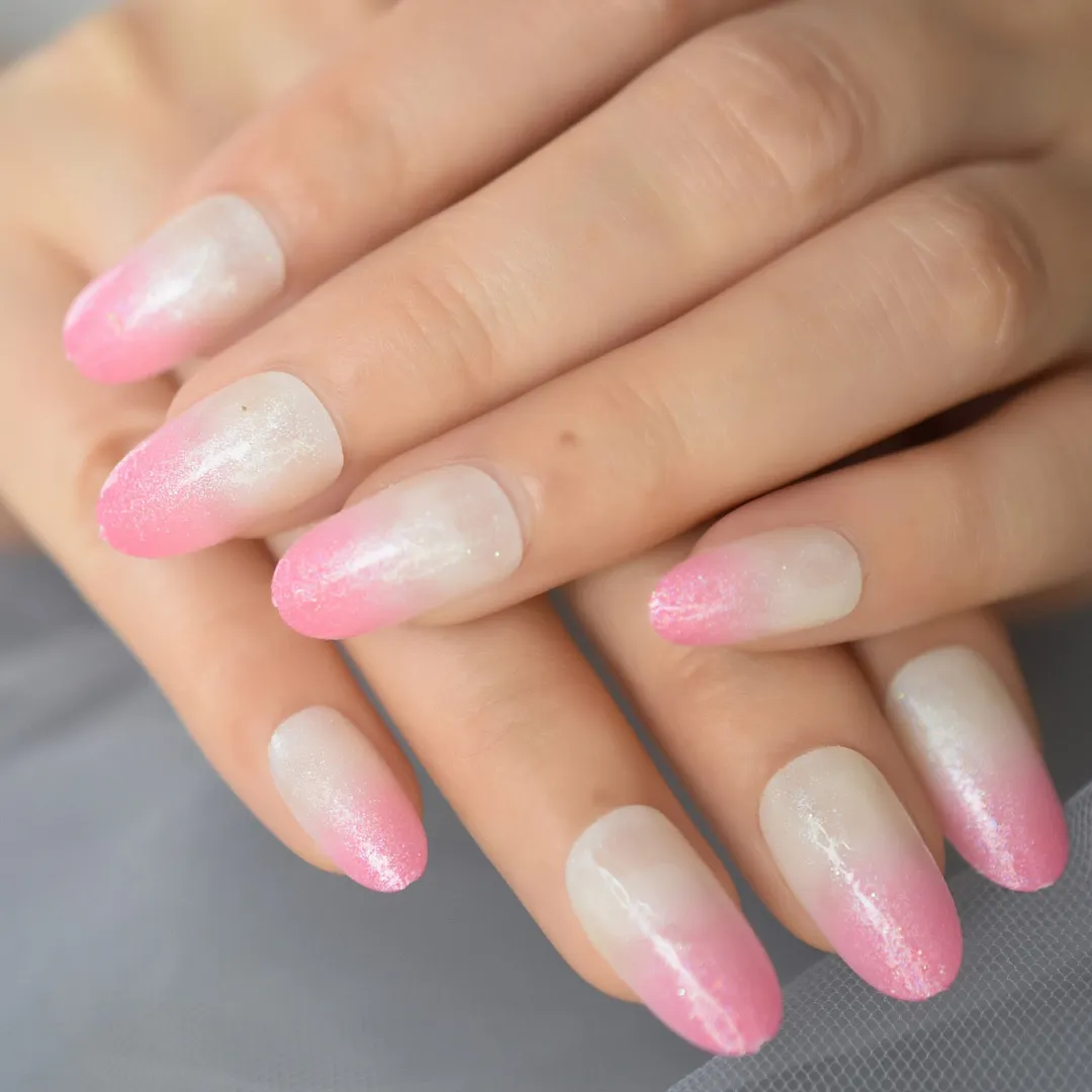 LightCoral Ombre Artificial False Nails Sleek UV Gel Acrylic Nail Oval ...