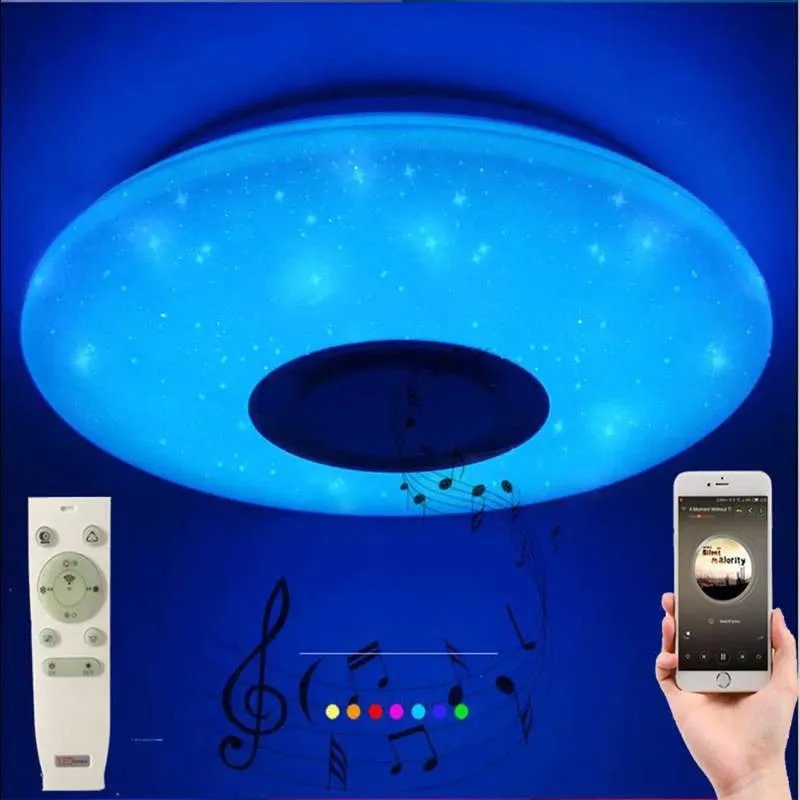 HOT Music Led Ceiling Light Lamp 60W Rgb Flush Mount Round Starlight ...