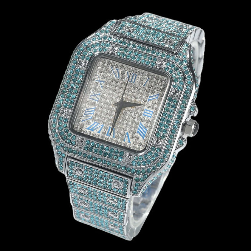 Iced Square Cut Roman Numeral Watch